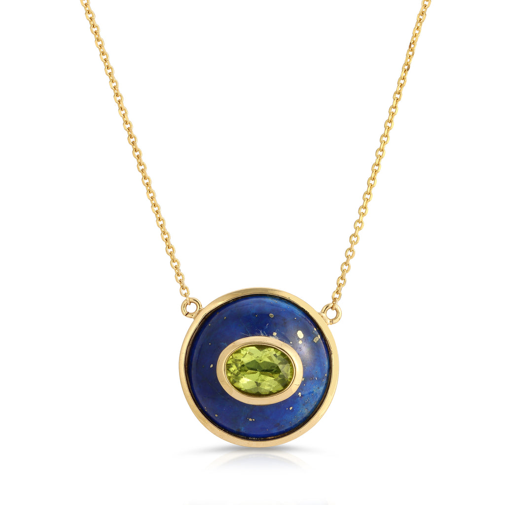 Lapis Necklace Cabochon Bezel with Green Tourmaline – DOSHA